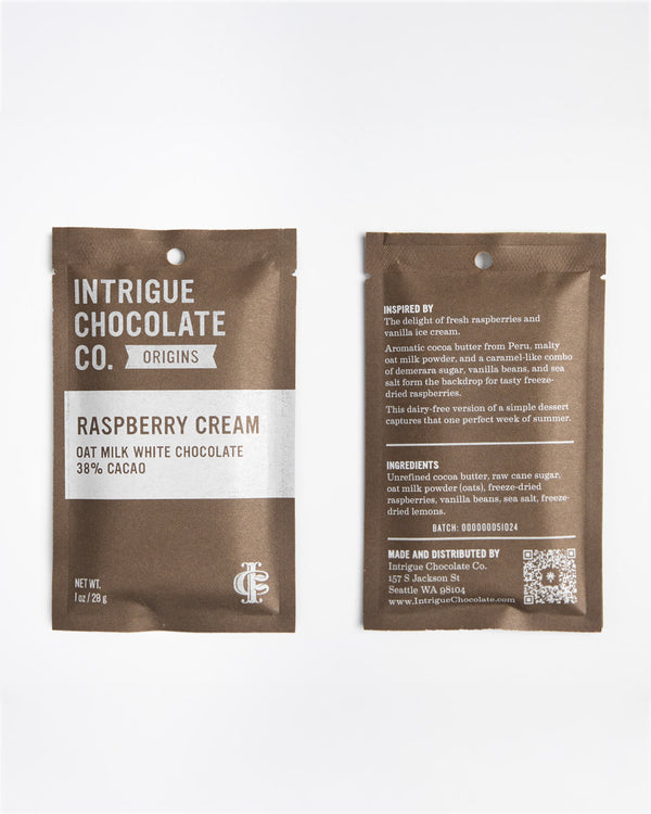 Raspberry Cream Oat Milk White Chocolate - Intrigue Chocolate Co.